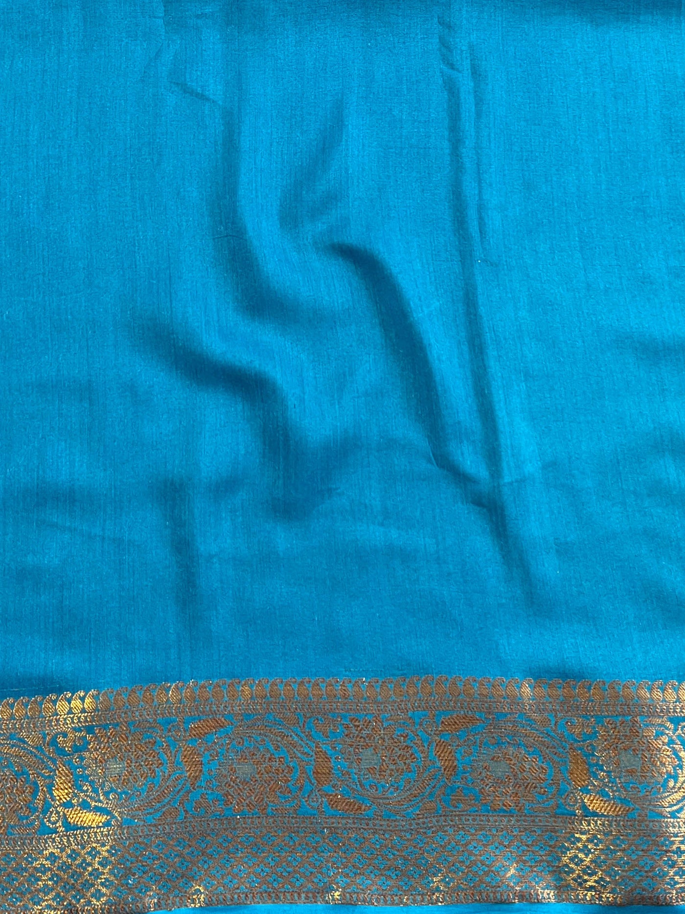 Banarasee Pure Handloom Muga Silk Saree With Zari & Gold Weaving-Blue