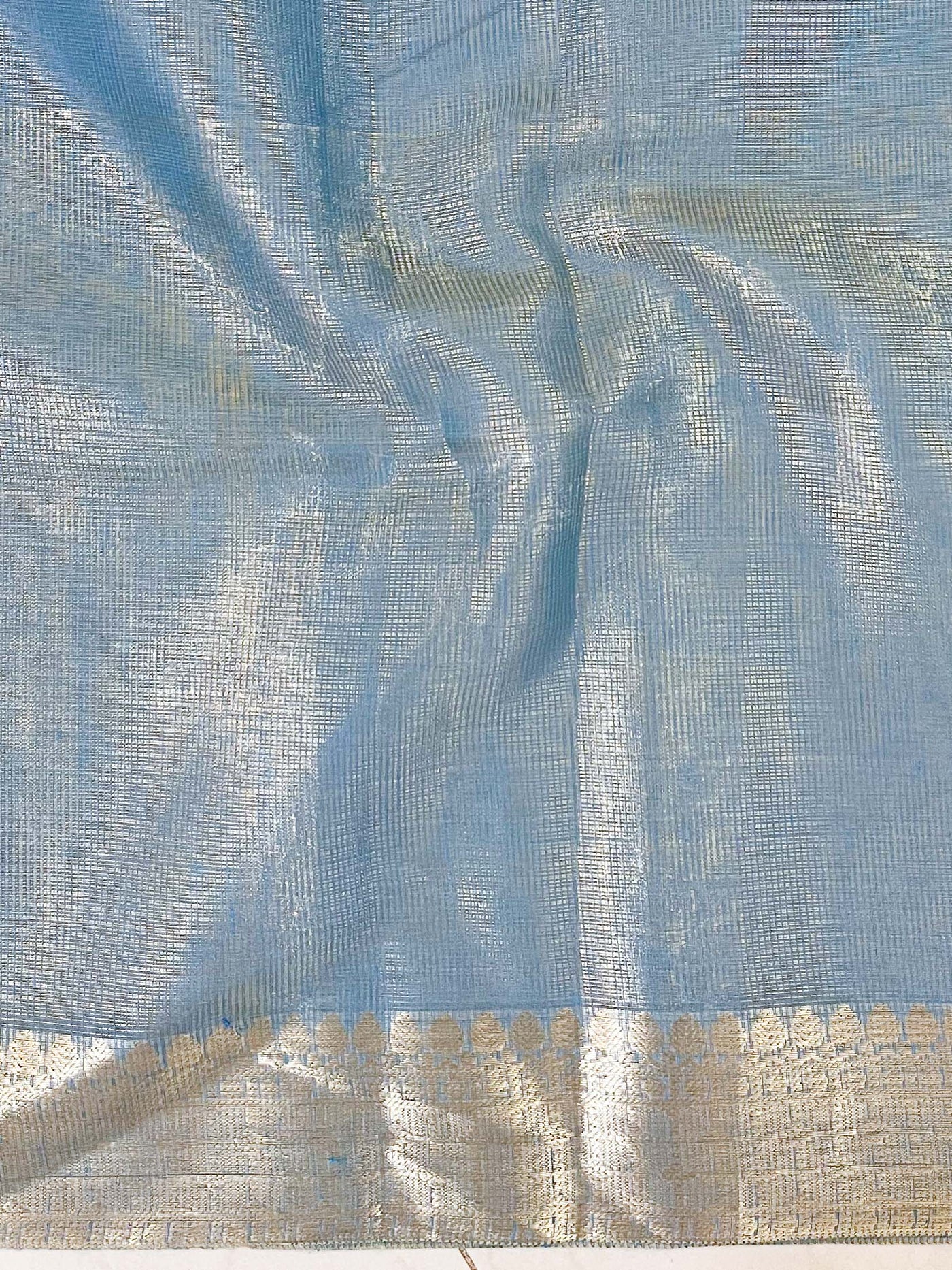 Banarasee Handwoven Plain Tissue Skirt Border Saree-Blue