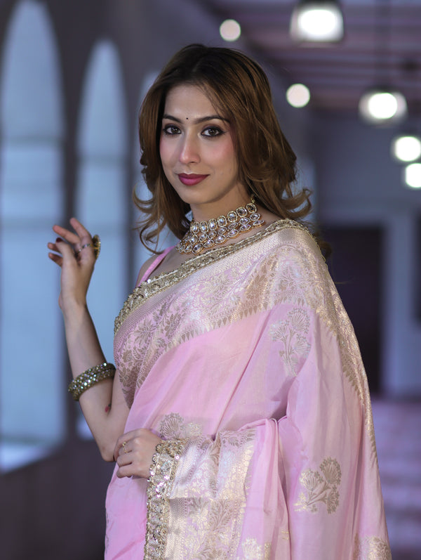 Banarasee Handloom Semi Silk Saree With Sona Rupa Zari Buta Design Flo