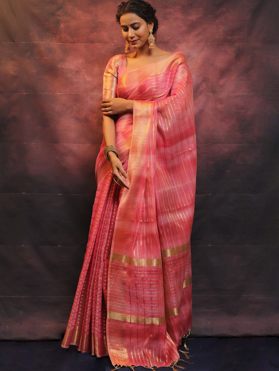 Banarasee Linen Tissue Sona Rupa Zari Work Saree-Pink