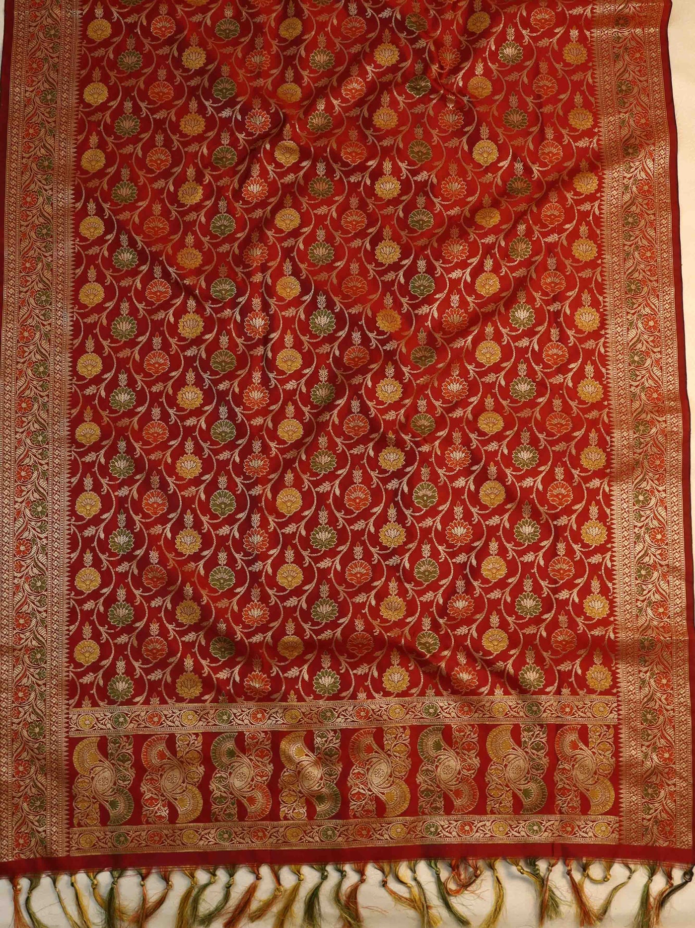 Banarasee Cotton Silk Jaal Design Dupatta-Maroon