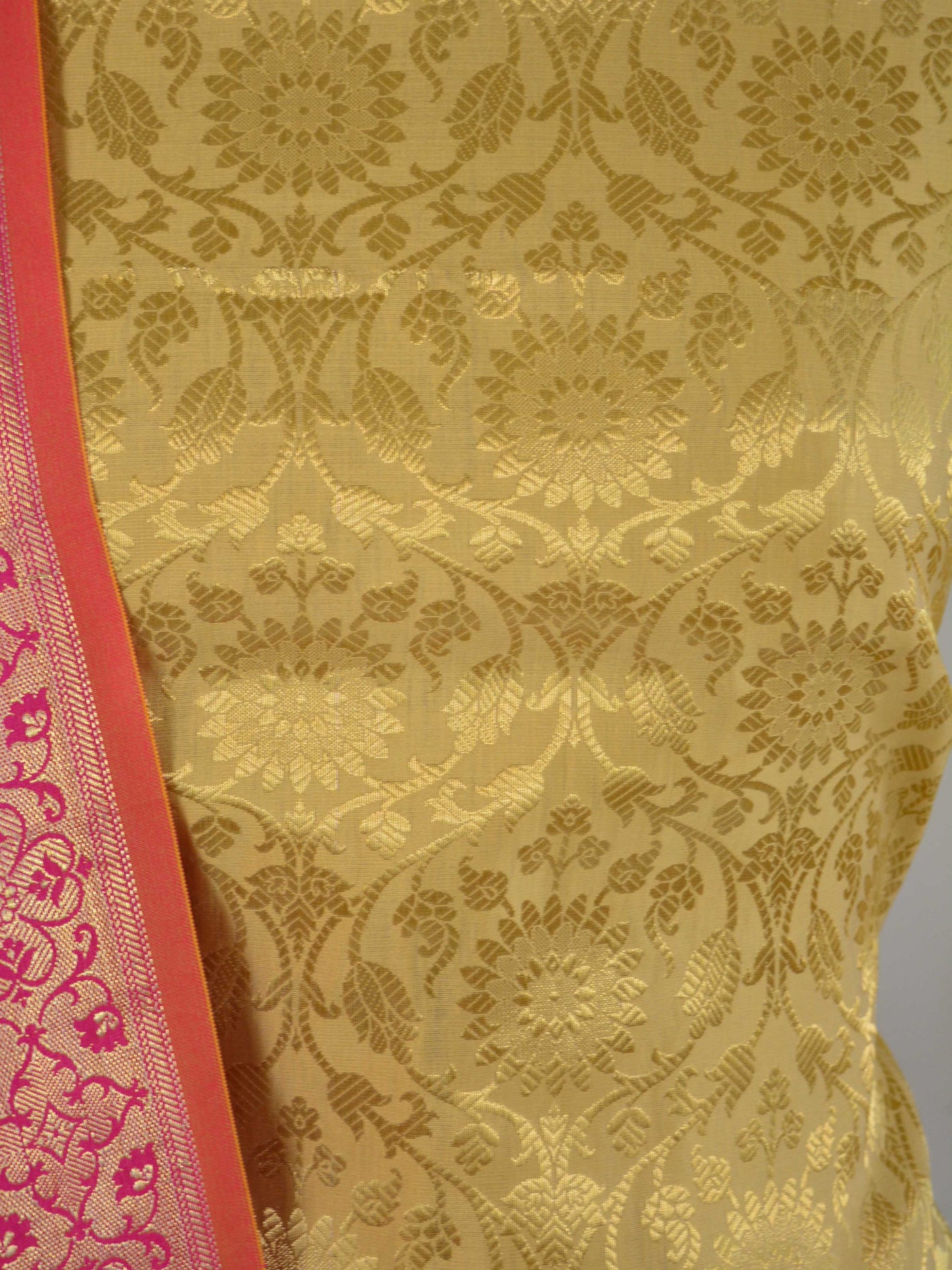 Banarasee Handwoven Brocade Salwar Kameez Fabric With Chanderi Cotton